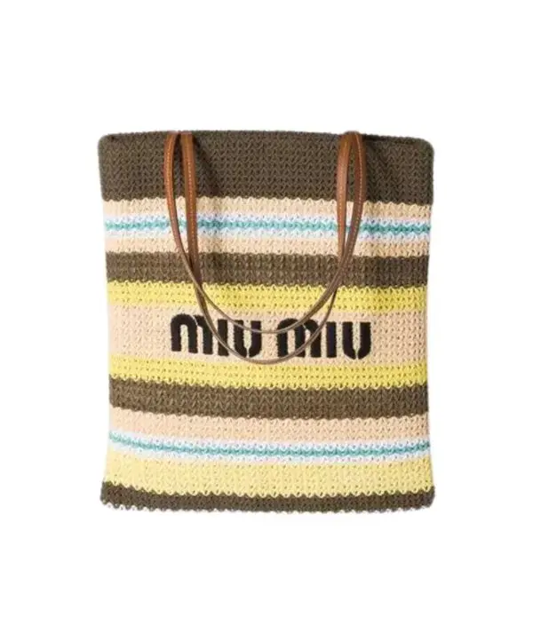 Miu Miu Raffia-effect Woven Tote - Tundra/lemon Yellow/natural