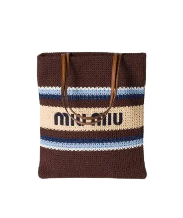 Miu Miu Raffia-effect Woven Tote Bag - Cocoa Brown/celeste/natural