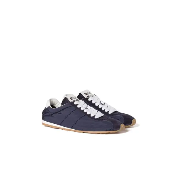 Miu Miu Plume Technical Fabric And Suede Sneakers - Navy