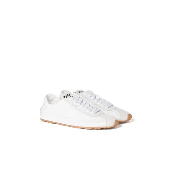 Miu Miu Plume Technical Fabric And Suede Sneakers - White