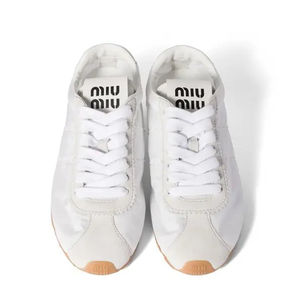 Miu Miu Plume Technical Fabric And Suede Sneakers - White