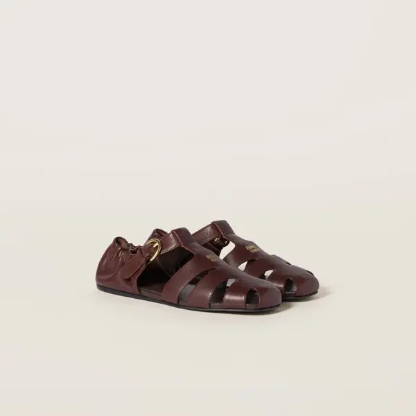 Miu Miu Ruches Nappa Leather Fisherman's Sandals - Briarwood