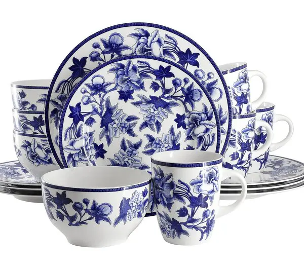 ELAMA Cattleya Orchid 16 Piece Round Porcelain Dinnerware Set - One-color