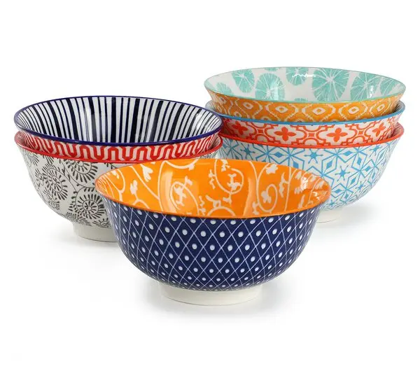 ELAMA Roxey 6 Piece Assorted Design 20oz Porcel Ain Footed Bowl - One-color