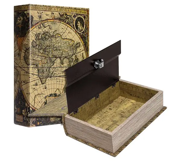 BARSKA Antique Map Book Lock Box With Key Lock - One-color