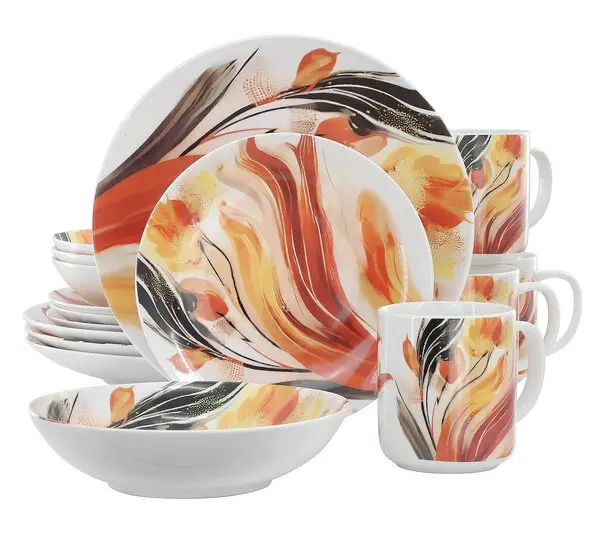 ELAMA Tulip Fields 16 Piece Round Porcelain Din Nerware Set - One-color