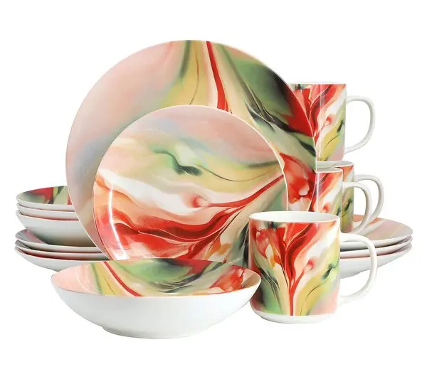ELAMA Autumn Storm 16 Piece Round Porcelain Din Nerware Set - One-color