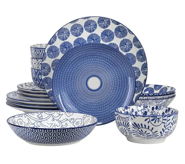 ELAMA Aurora 16 Piece Porcelain Double Bowl Din Nerware Set - One-color