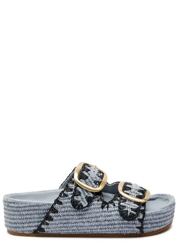 LOEFFLER RANDALL Theo Raffia Sliders - Blue