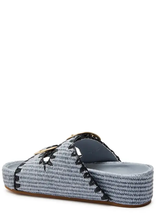 LOEFFLER RANDALL Theo Raffia Sliders - Blue
