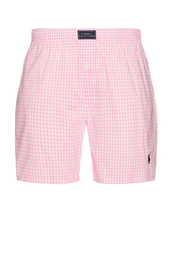 Polo Ralph Lauren Yarn Dyed Woven Boxer In Pink - Pink Mini Gingham & Cruise Navy Pp