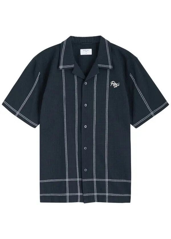 PERCIVAL Sicily Cuban Textured Logo Cotton Shirt - Navy