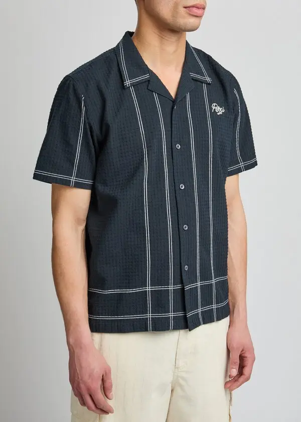 PERCIVAL Sicily Cuban Textured Logo Cotton Shirt - Navy