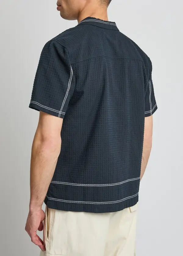 PERCIVAL Sicily Cuban Textured Logo Cotton Shirt - Navy