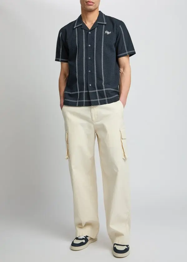 PERCIVAL Sicily Cuban Textured Logo Cotton Shirt - Navy