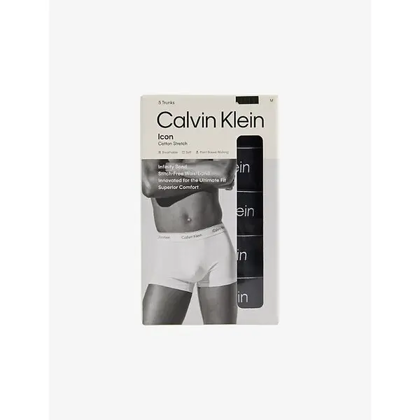 Calvin Klein Icon Pack-of-five Regular-fit Stretch-cotton Trunks - Black W/dtm Wb