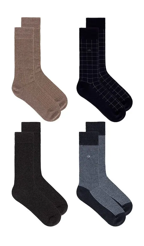 Calvin Klein 4 Pack Textured Flatknit Dress Crew Socks - Blue Multi