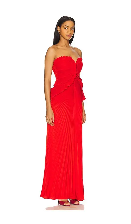 amur isabell strapless sweetheart pleated ruffled maxi dress AMUR Isabell Sweetheart Neck Gown