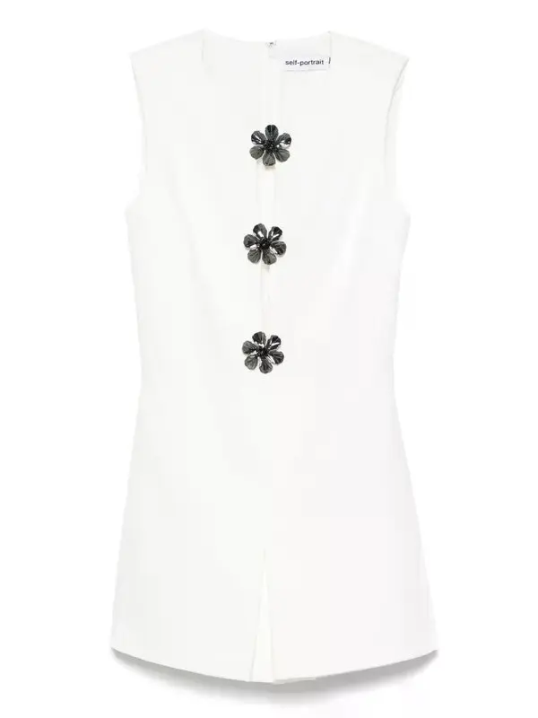 SELF-PORTRAIT Brooch-detail Playsuit - White