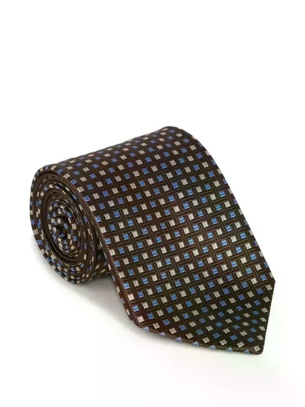 Isaia Patterned Jacquard Neck Tie - Brown