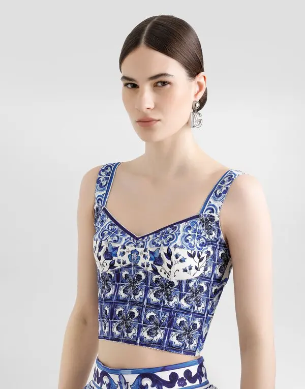 Dolce & Gabbana Majolica-print Charmeuse Corset - Multicolor