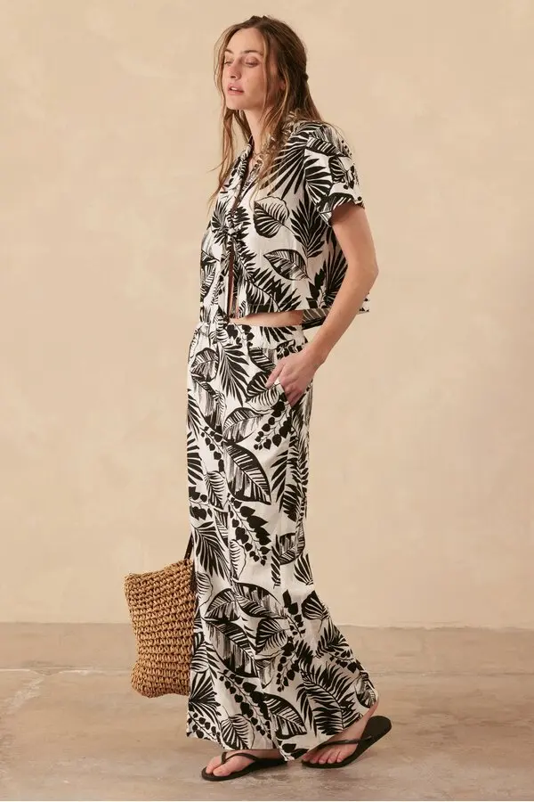 27 Miles Malibu Melissa Palm Print Wide-leg Pants