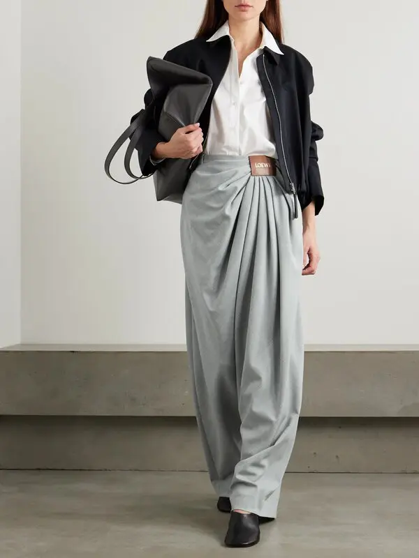 Loewe Paneled Draped Mélange Wool Pants - Gray | Editorialist