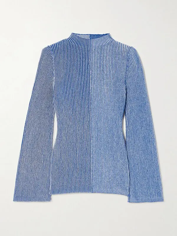 Escvdo Dual Paneled Ribbed Cotton Turtleneck Sweater