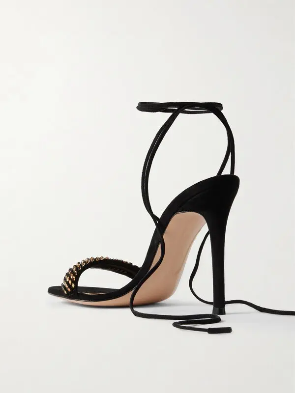 GIANVITO ROSSI 105 Embellished Suede Sandals - Black