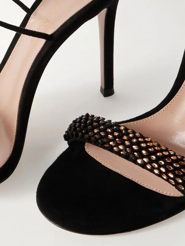 GIANVITO ROSSI 105 Embellished Suede Sandals - Black