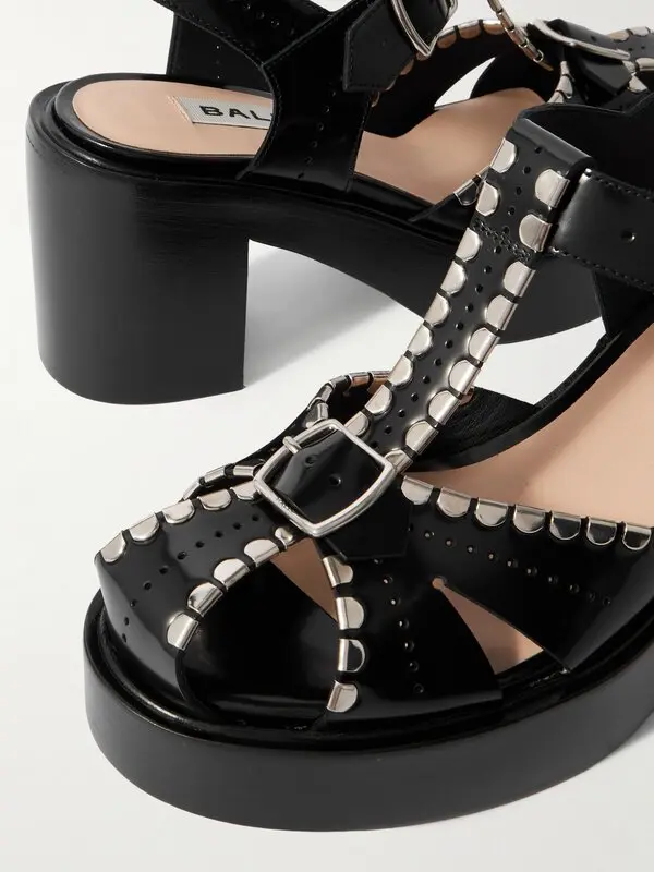 Bally Pasely Perforated Studded Leather Platform Sandals