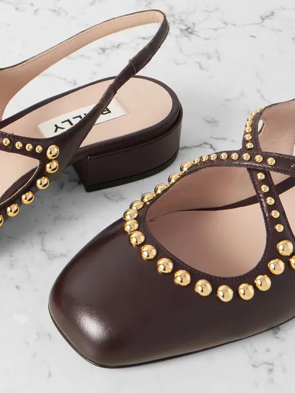 Bally Blariska Studded Leather Slingback Pumps - Brown