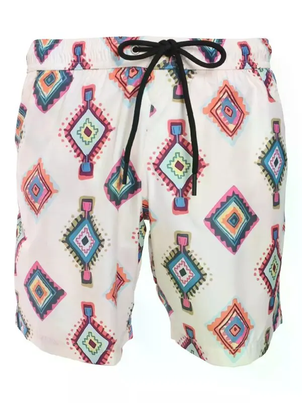 MAUNA KEA Geometric-print Swim Shorts - White