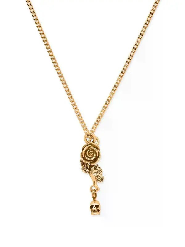 Emanuele Bicocchi Rose & Skull Pendant Necklace - Gold