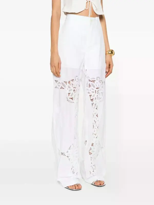 MARINE SERRE Lace-panel Trousers - Neutrals