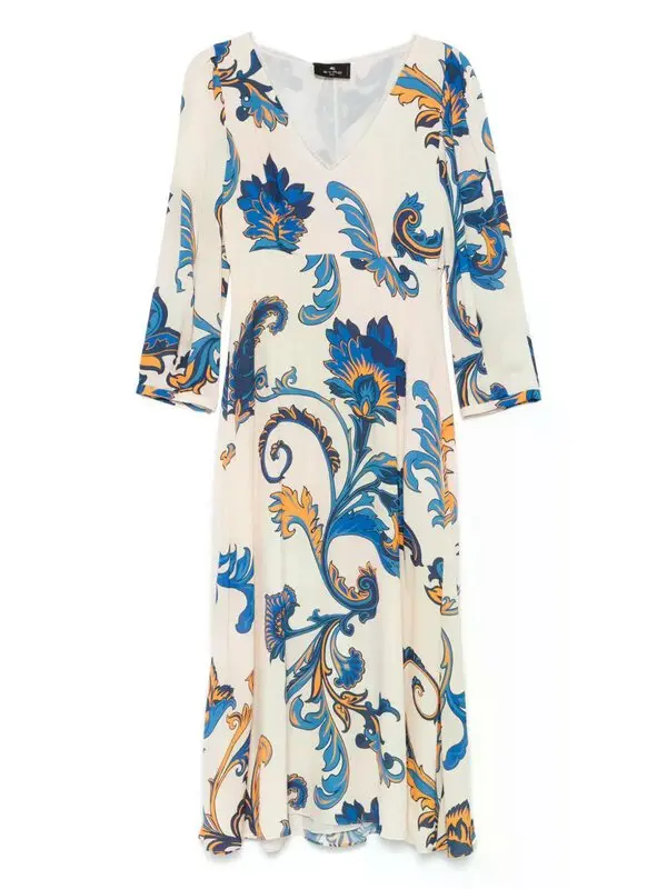 Etro Floral-print Midi Dress - Neutrals