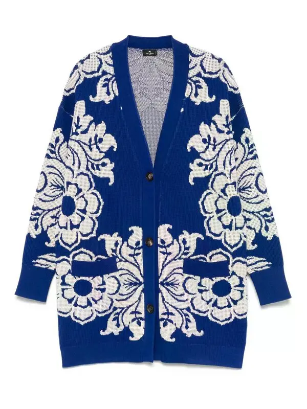 Etro Floral-jacquard Cardigan Coat - Blue