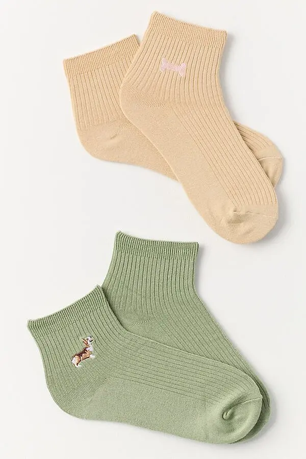 Anthropologie Trouser Icon Socks, Set Of 2 - Corgi/bone
