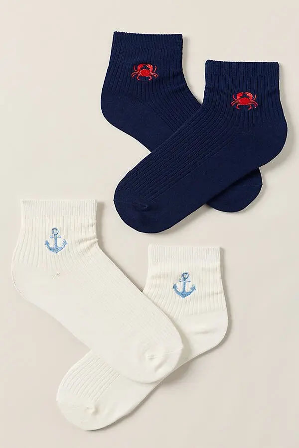 Anthropologie Trouser Icon Socks, Set Of 2 - Crab/anchor
