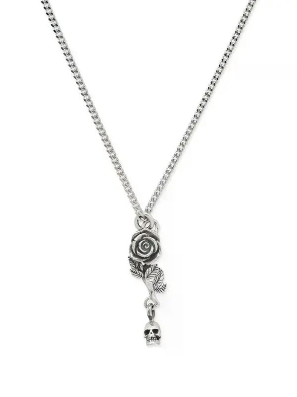 Emanuele Bicocchi Rose & Skull Pendant Necklace - Silver