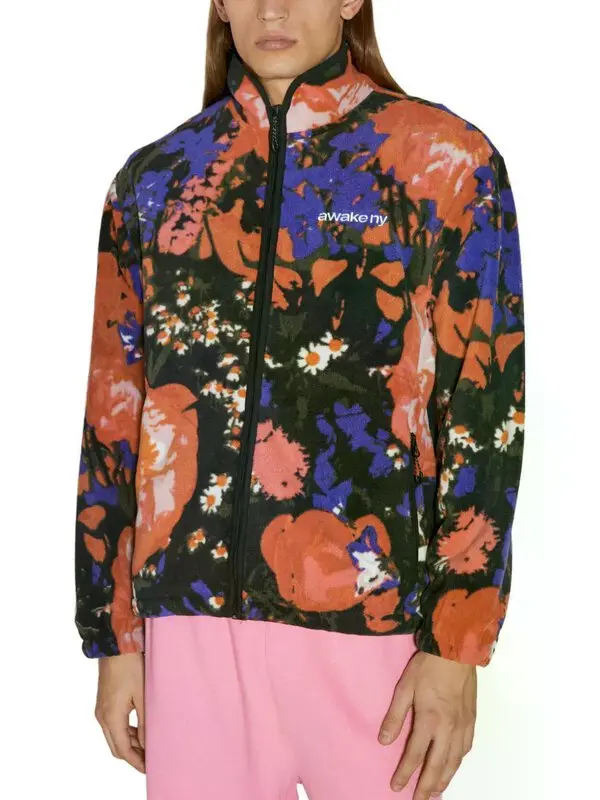 AWAKE NY Floral-print Fleece Jacket - Orange