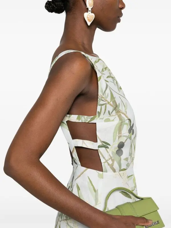 bernadette green mini dress BERNADETTE Kimberly Open-back Floral-print Linen Mini Dress in Green