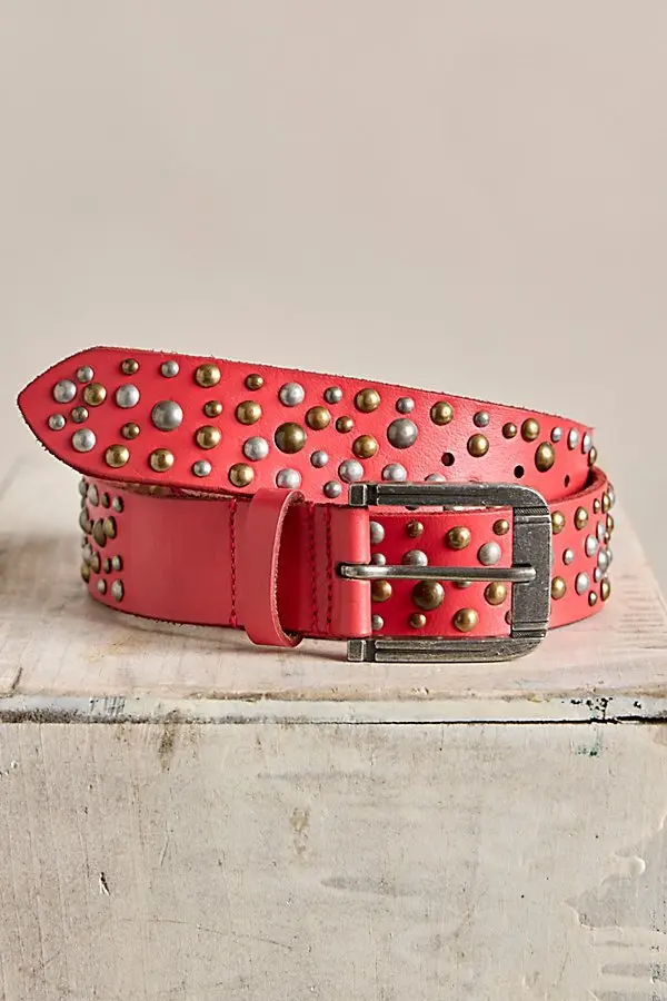 Free People Embellished Leather Belt - Bright Red