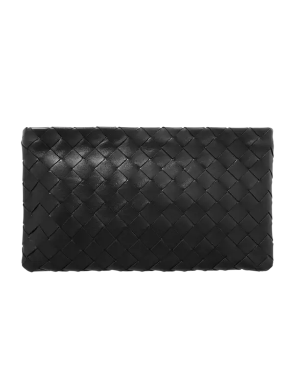 Bottega Veneta Medium Intrecciato Leather Pouch - Black