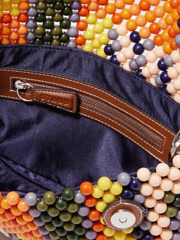 Staud Timmy Leather-trimmed Beaded Shoulder Bag