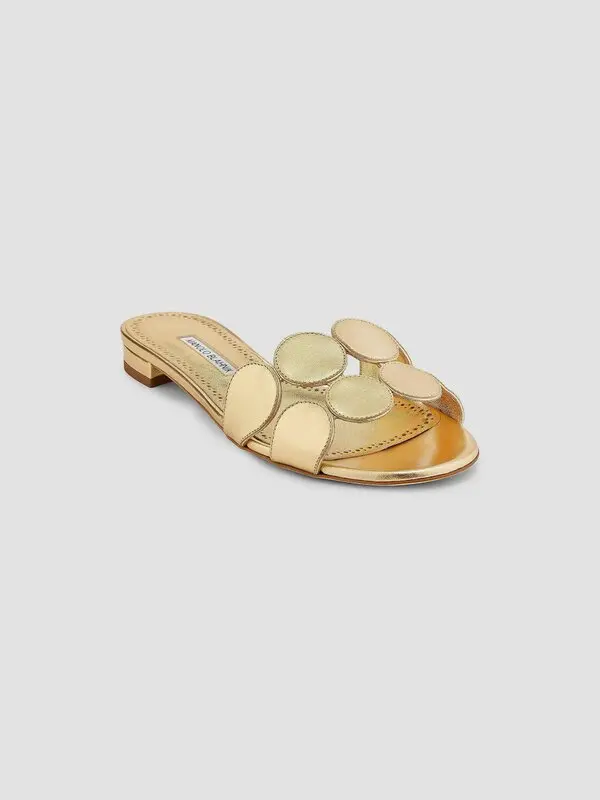 Manolo Blahnik Haribal Nappa Leather Flats - Gold