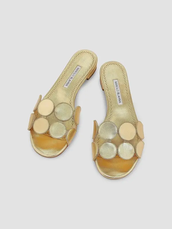 Manolo Blahnik Haribal Nappa Leather Flats - Gold
