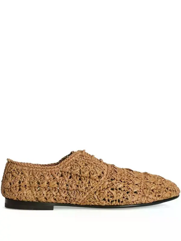 Dolce & Gabbana Woven Raffia Derby Shoes - Brown