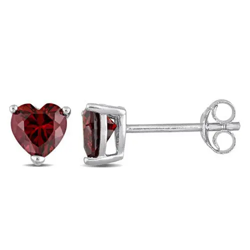 JULIANNA B. Heart Shaped Stud Earrings - Garnet Red Cz