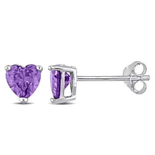 JULIANNA B. Heart Shaped Stud Earrings - Purple Cz